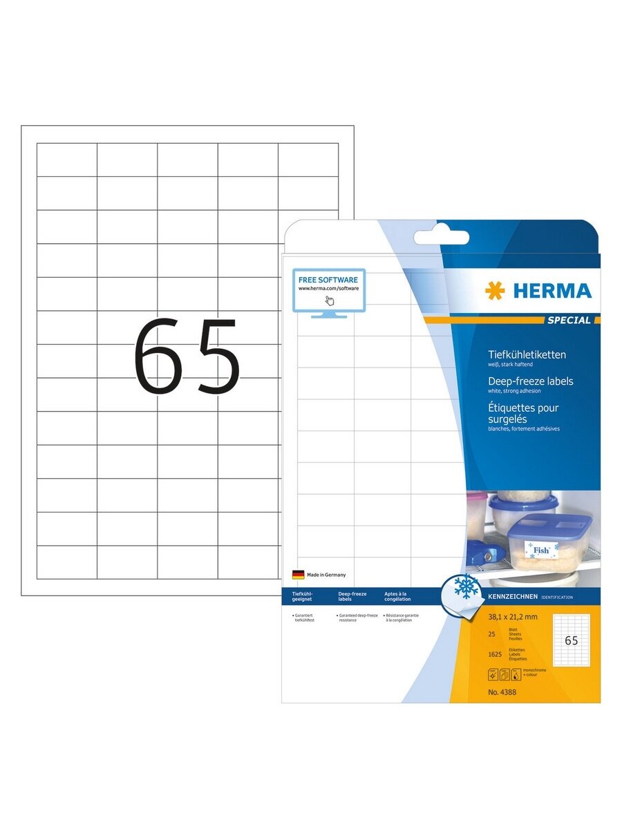 Самоклеящиеся этикетки бумажные 38,1*21,2мм HERMA, 25 листов (1625эт)