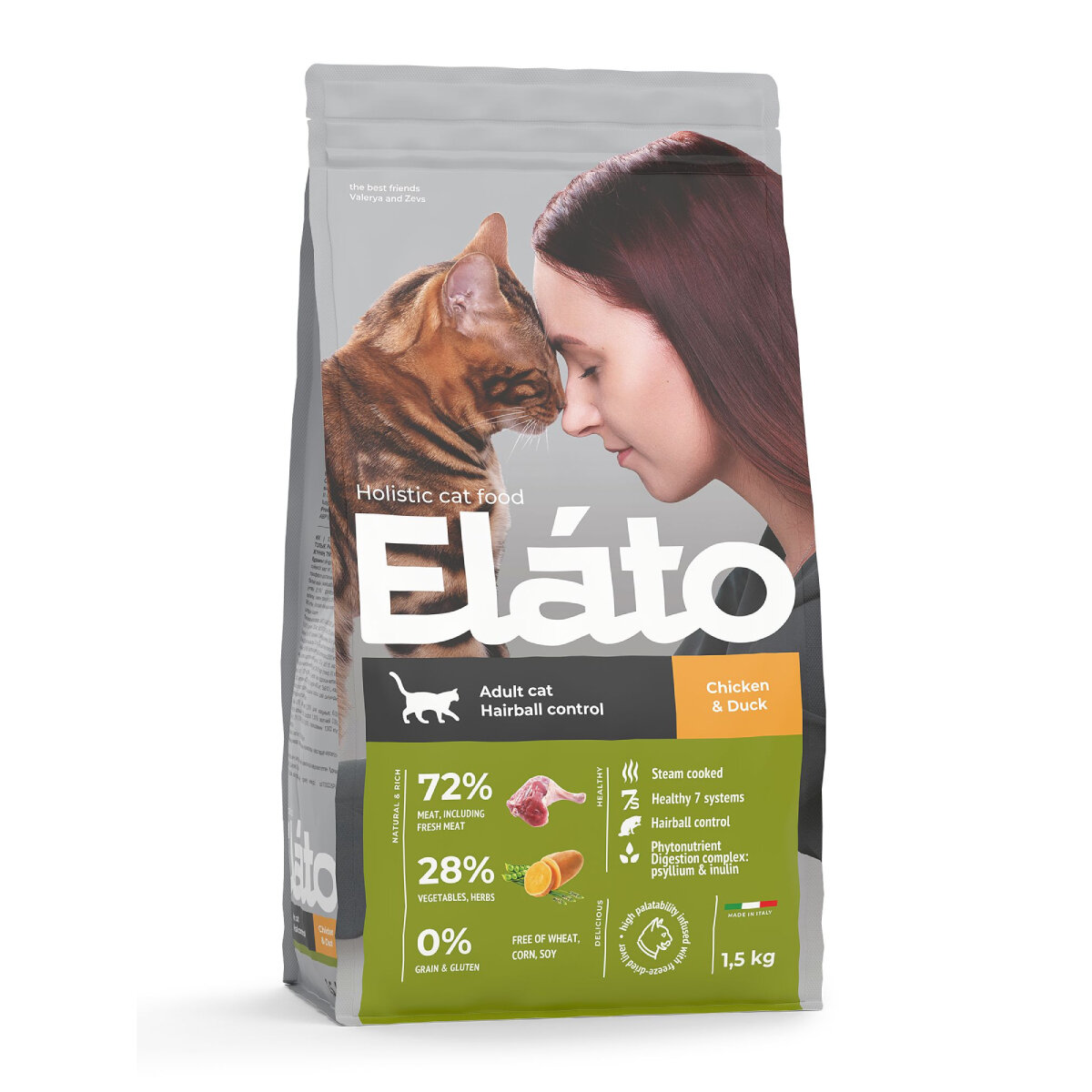 ELATO Holistic сухой корм для кошек для выведения шерсти с Курицей и Уткой 1,5кг