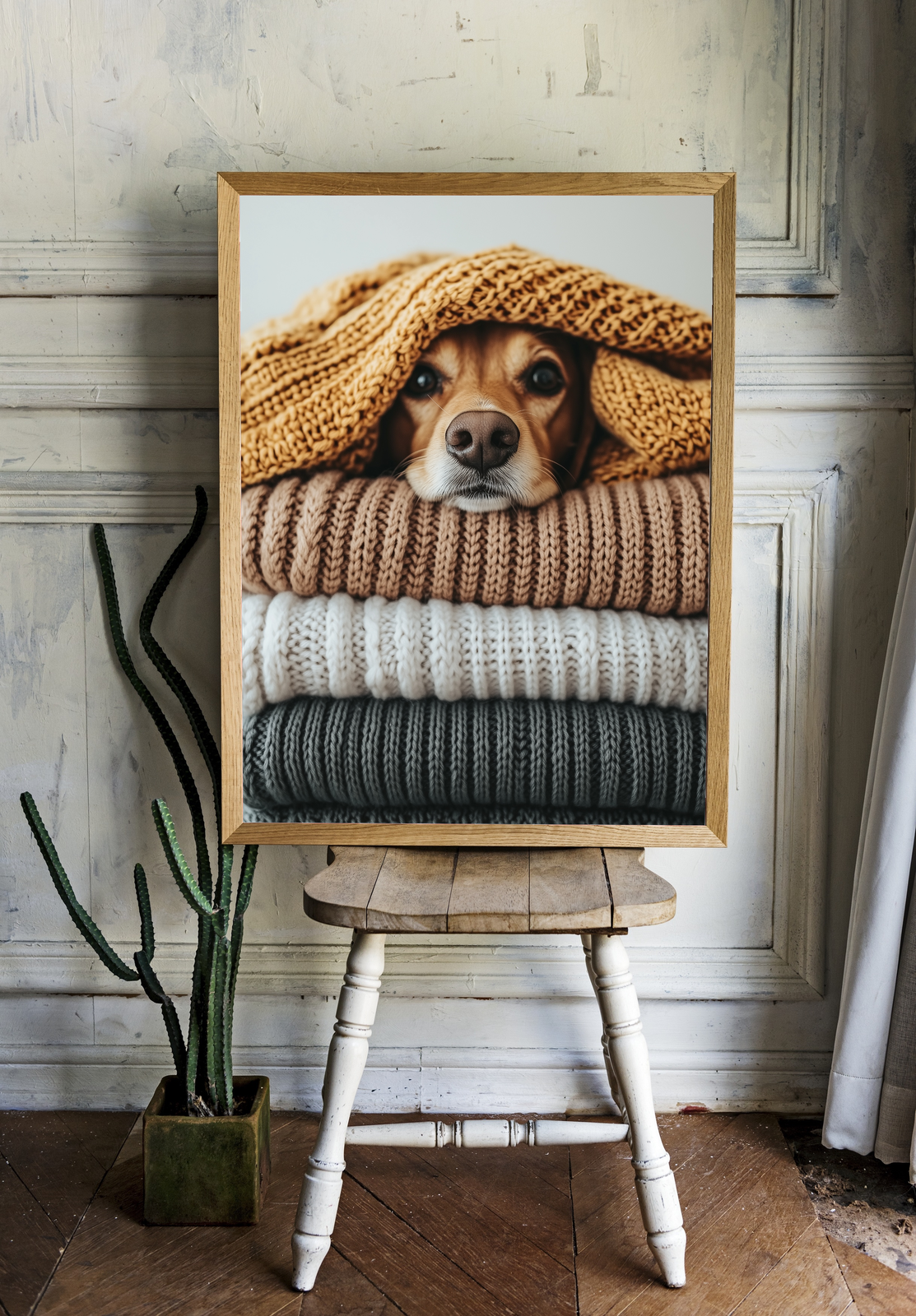 Постер "Собака в уютных пледах" 60x90 без рамы