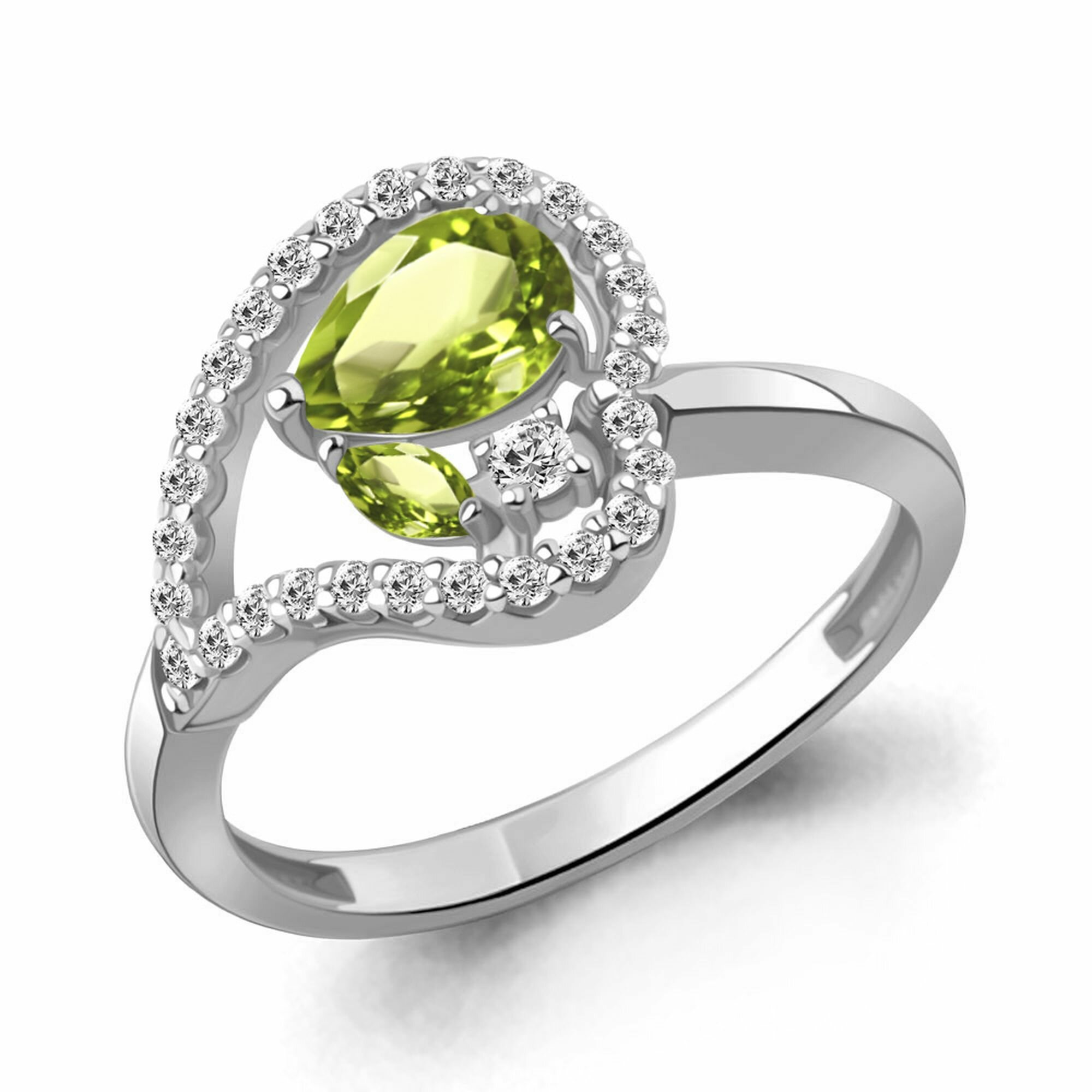 Кольцо, серебро, 925 проба, родирование, хризолит, фианит