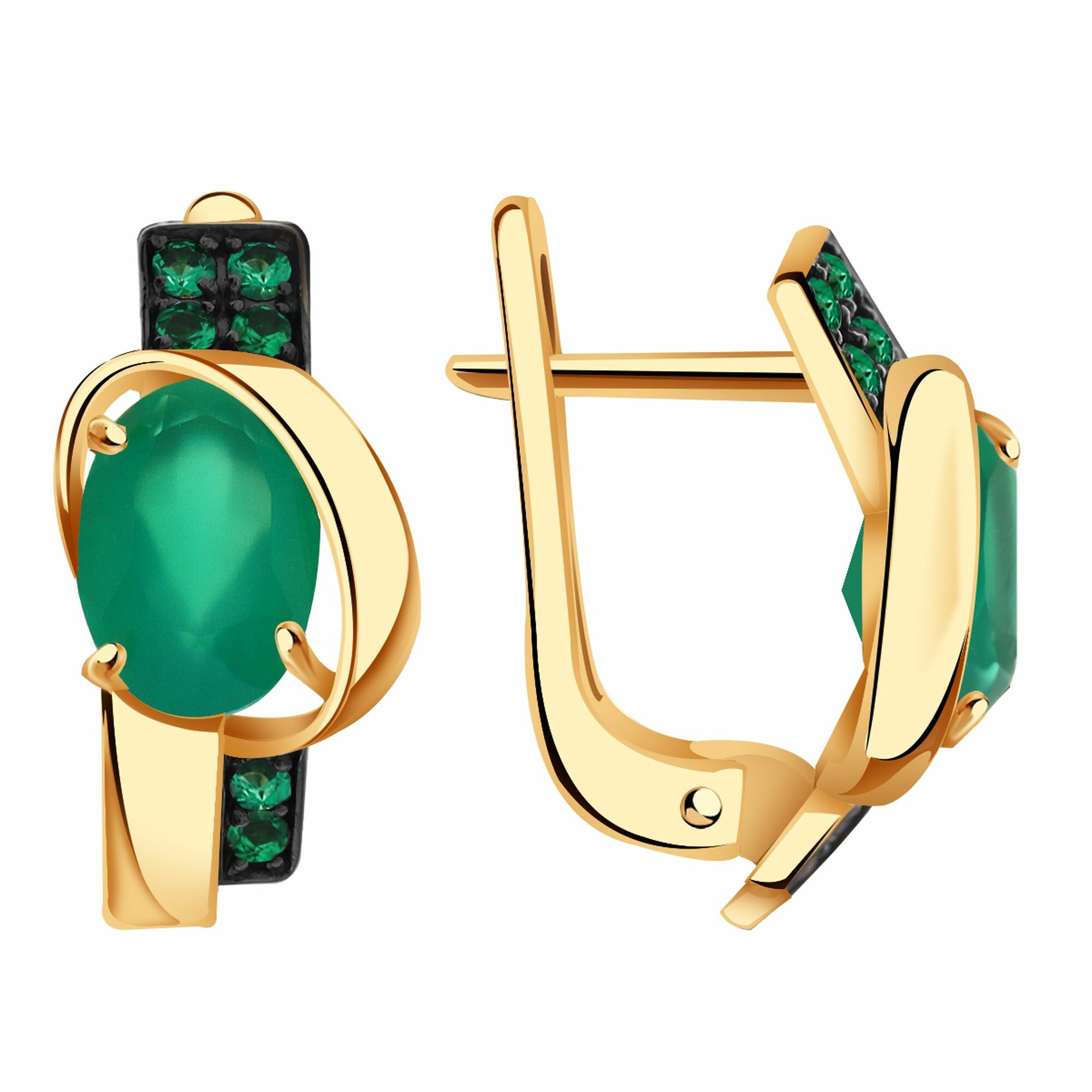 Серьги, красное золото, 585 проба, агат, фианит