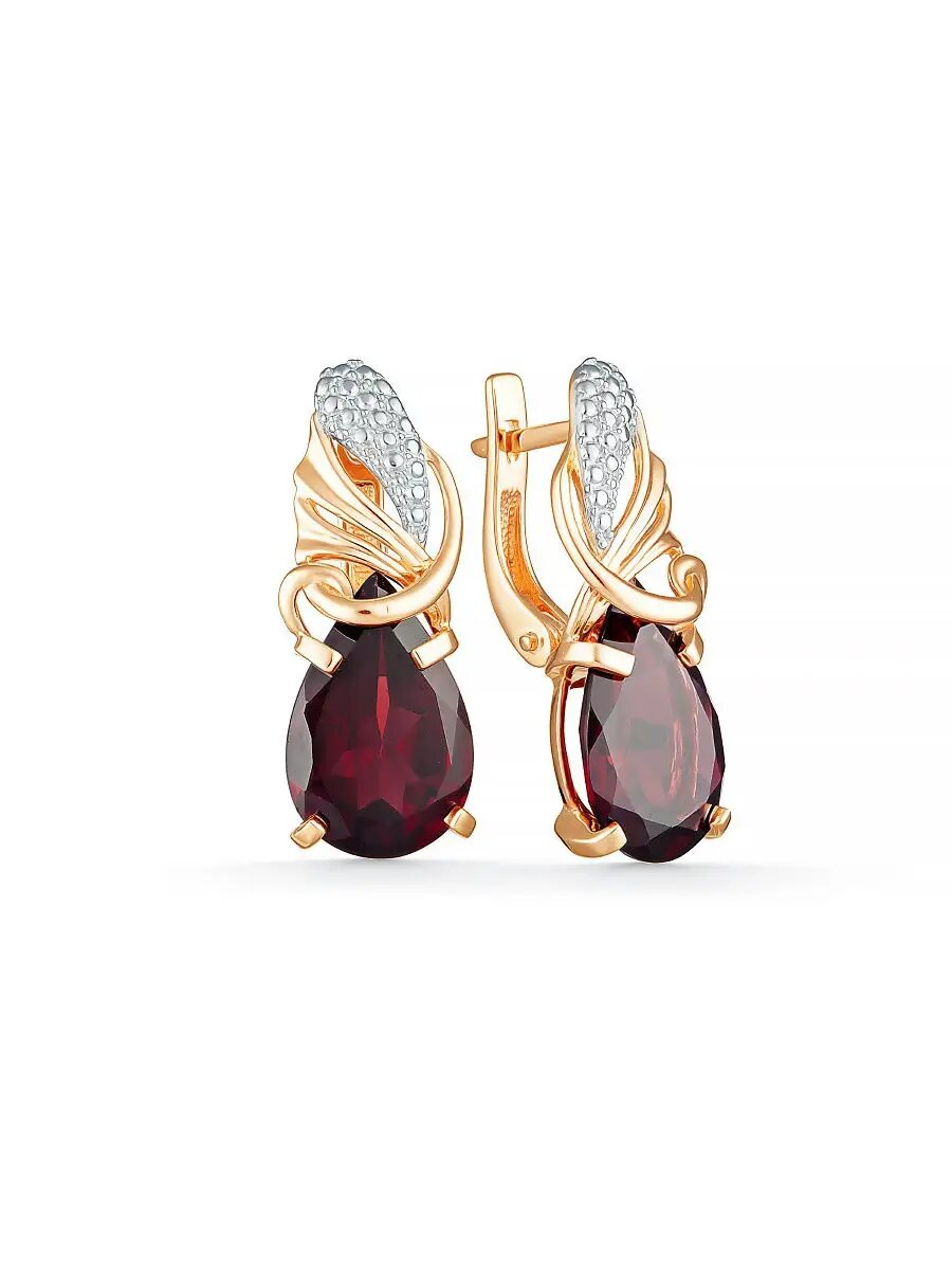 Серьги, красное золото, 585 проба, гранат, бриллиант
