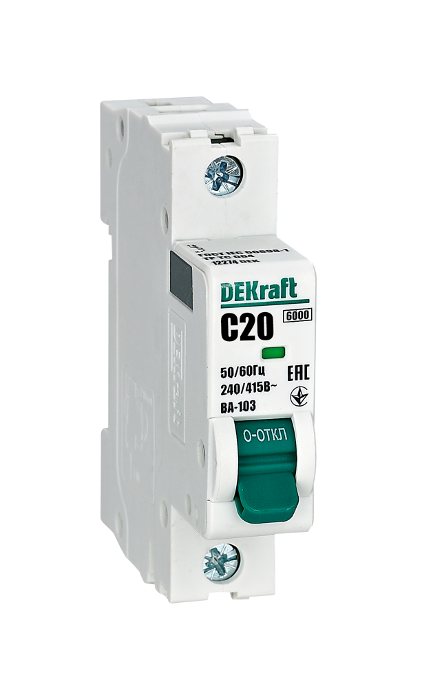 Автоматический выключатель Dekraft ВА-103 1P C20 А 6 кА 12274DEK