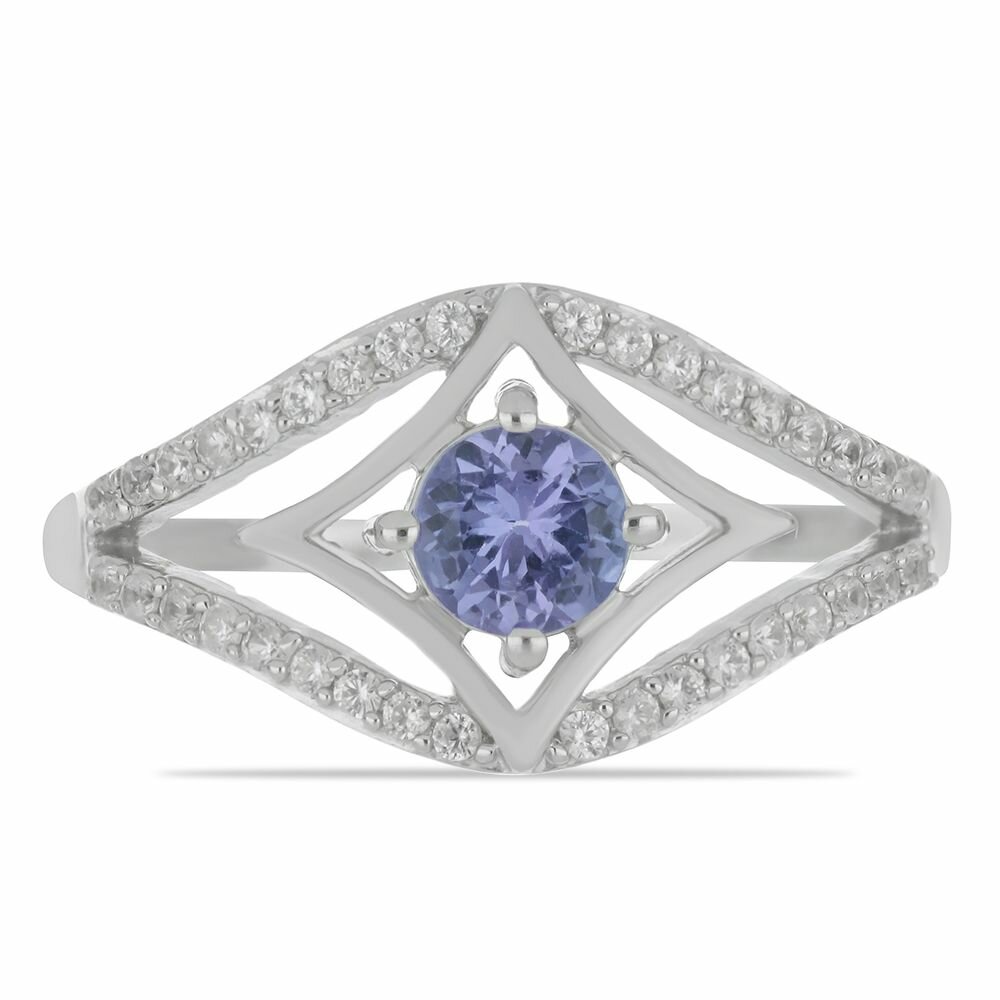 Кольцо, серебро, 925 проба, родирование, циркон, танзанит