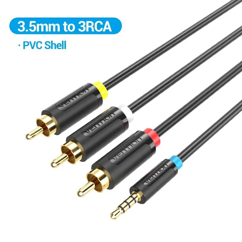 Кабель Vention 3.5 мм на 3 RCA, 1.5 м, черный