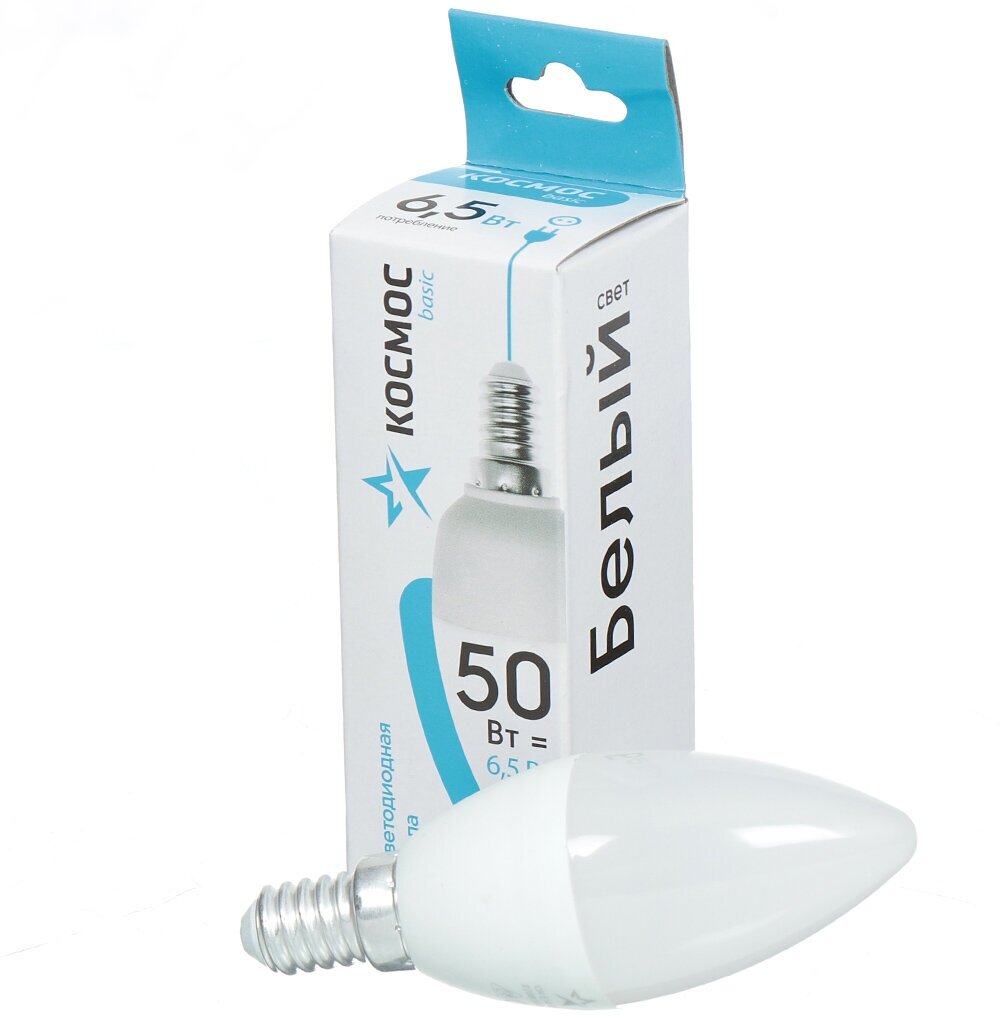 Лампа светодиодная "космос" E14, 6.5 Вт, 50 Вт, свеча, 4500 К, свет холодный белый, Космос, Basic ( В комплекте : 5 штук.)
