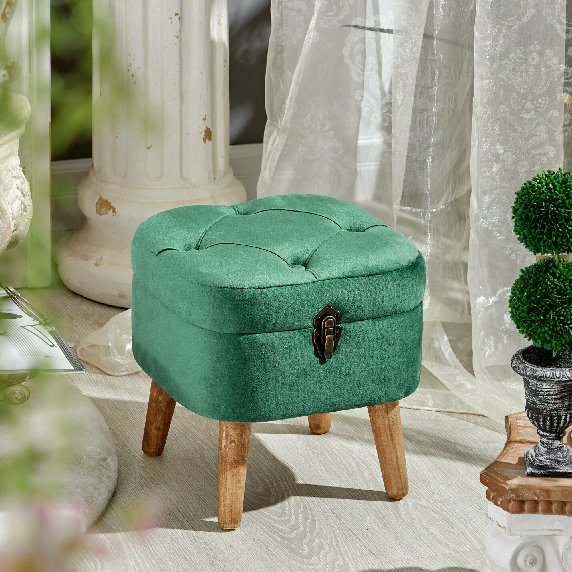 Пуфик Glasar 49-306M, с отделением для хранения, изумрудный, 33x30x32 см