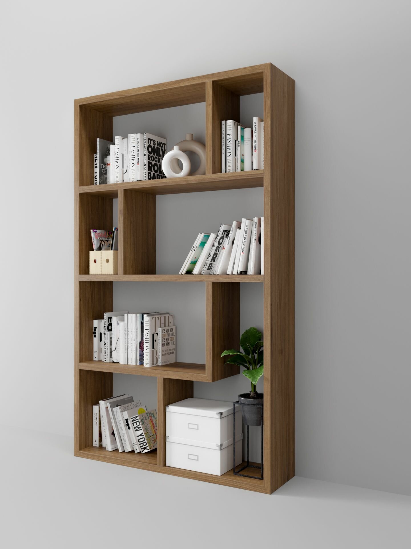 Стеллаж RIDDLE EGGE 2100x1300x280мм, напольный деревянный, стеллаж для книг и игрушек, зонирующая перегородка, шкаф