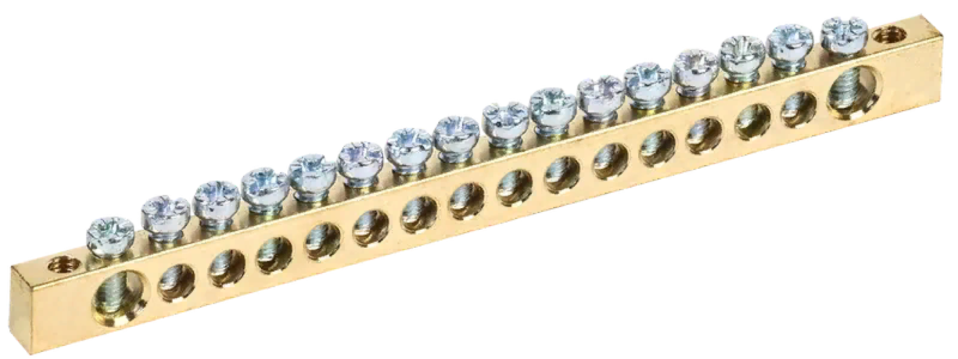 Шина IEK / ИЭК PEN земля-ноль 6х9мм 16/2, 16 групп/крепеж по краям, латунь, 114х6х9мм, 100А / соединитель проводов