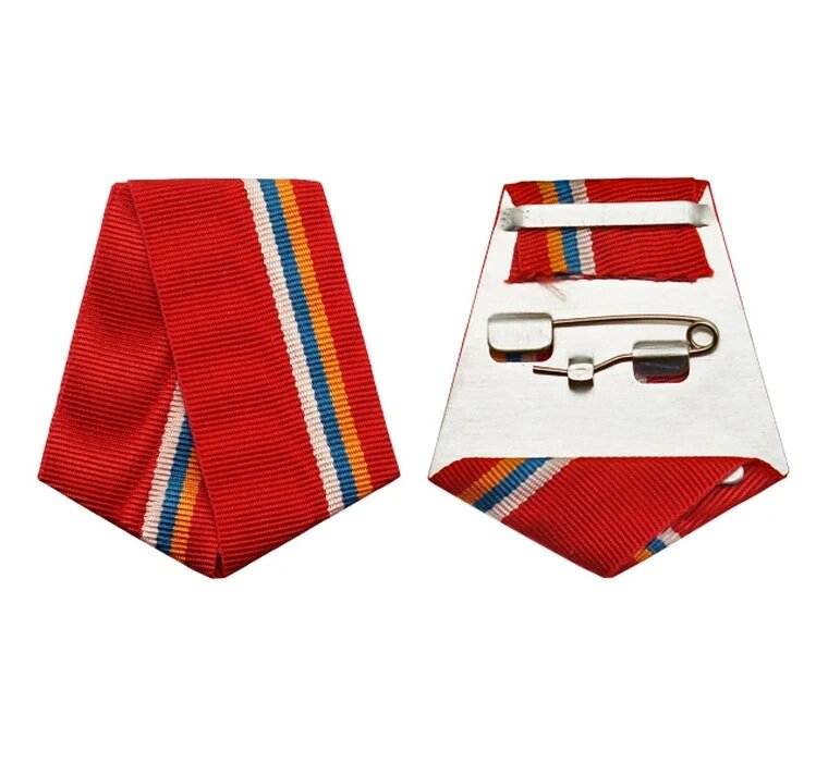 Колодка с лентой к медали 25 лет МЧС России 1990-2015, муаровая лента сувенирная копия, ордена медали и награды