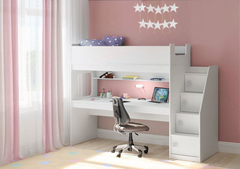 Кровать чердак Л-С606.3 75x175 Белый Белый