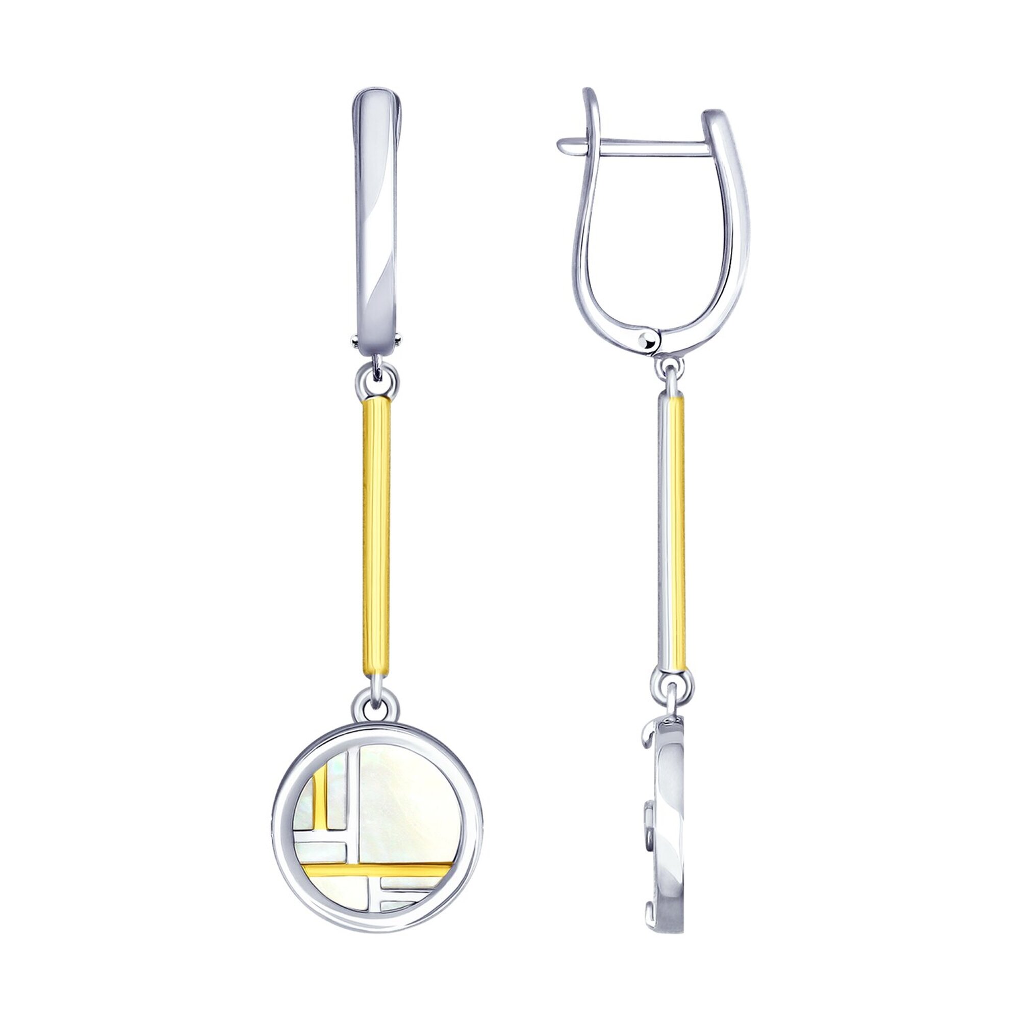 Серьги, серебро, 925 проба, золочение, перламутр