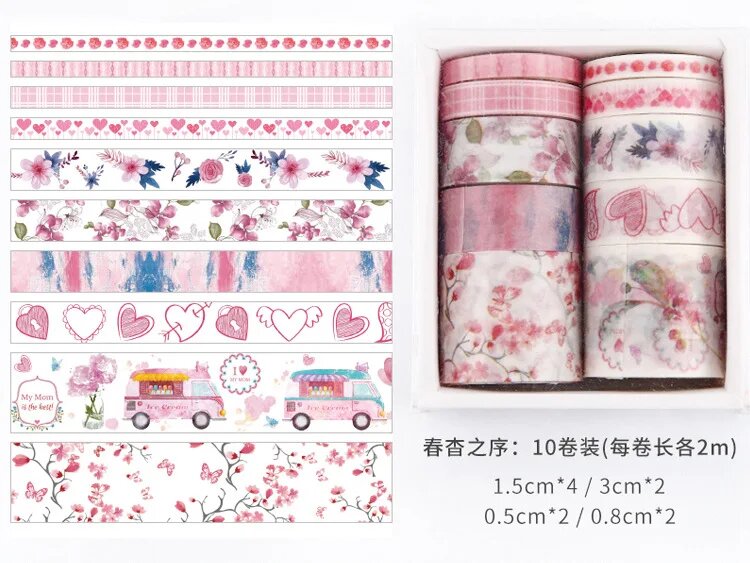 Набор декоративного скотча Mengtai Washi Tape Set "Море и лес", 10 шт. Розовый, 7