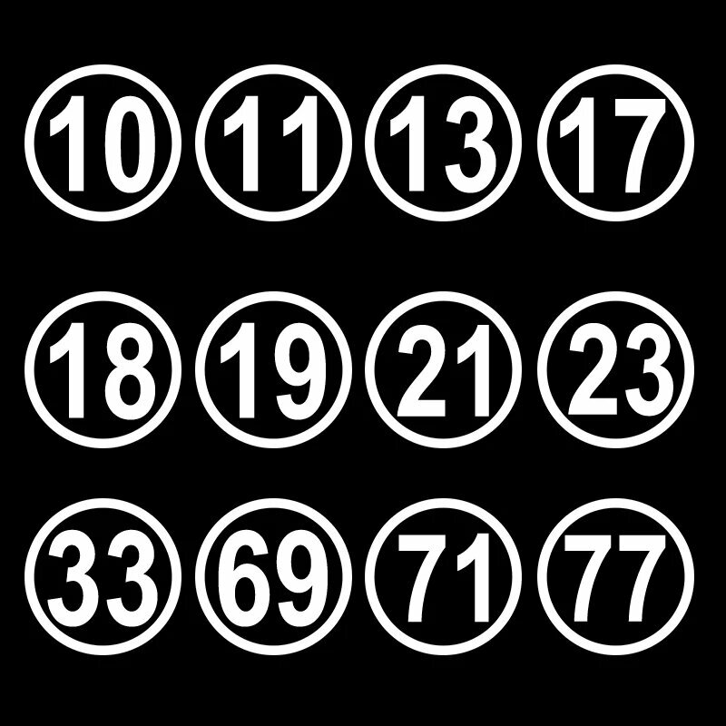CK20991 # без фона, гоночный номер 10 11 13 17 23 69 77, круглая 20991-White, 10x10cm, Number 11