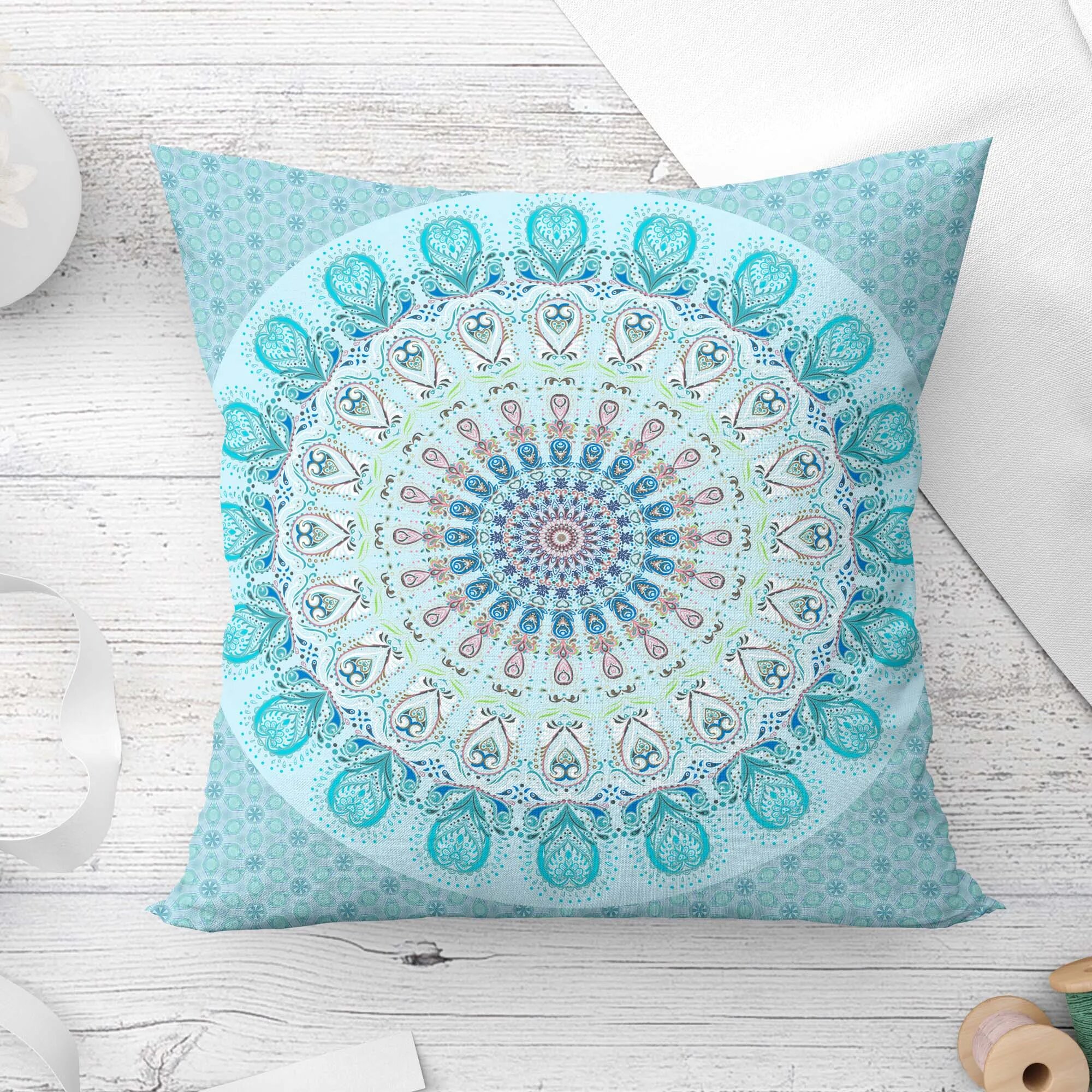 Мандала, декоративные подушки с солнцем и луной, наволочки, подушки Бирюзовый, 400мм*400мм, zt001-25