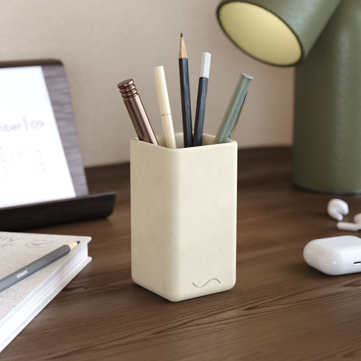 Стакан канцелярский, органайзер для ручек и карандашей Emily Slim, 6x6x11 см, кремовый матовый