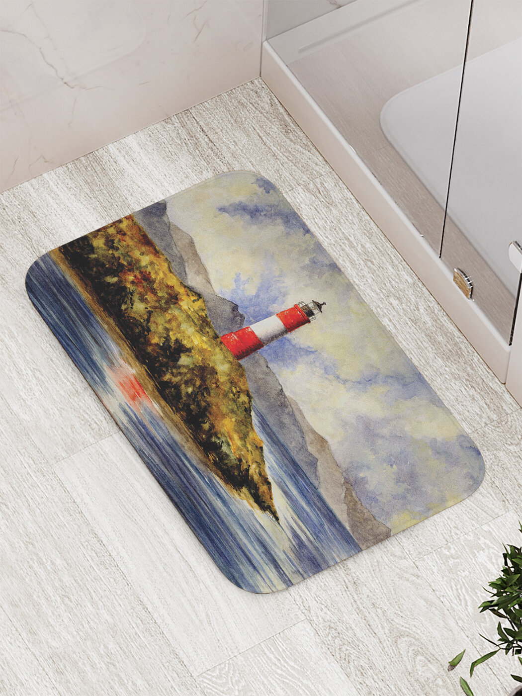 Коврик для ванной комнаты и туалета противоскользящий "Полосатый маяк" 52х77 см, JoyArty