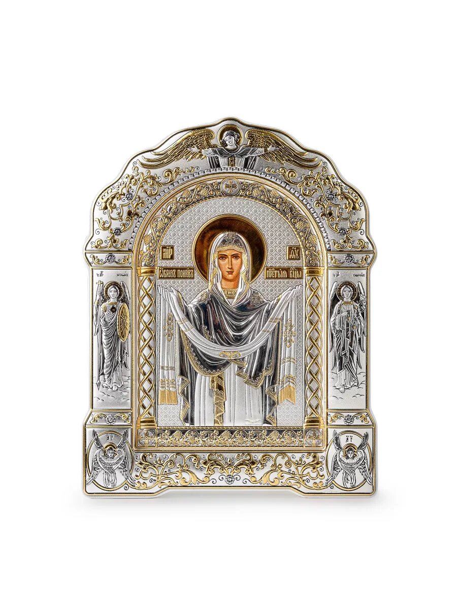 Икона серебряная, греческая Покрова 206х270мм.