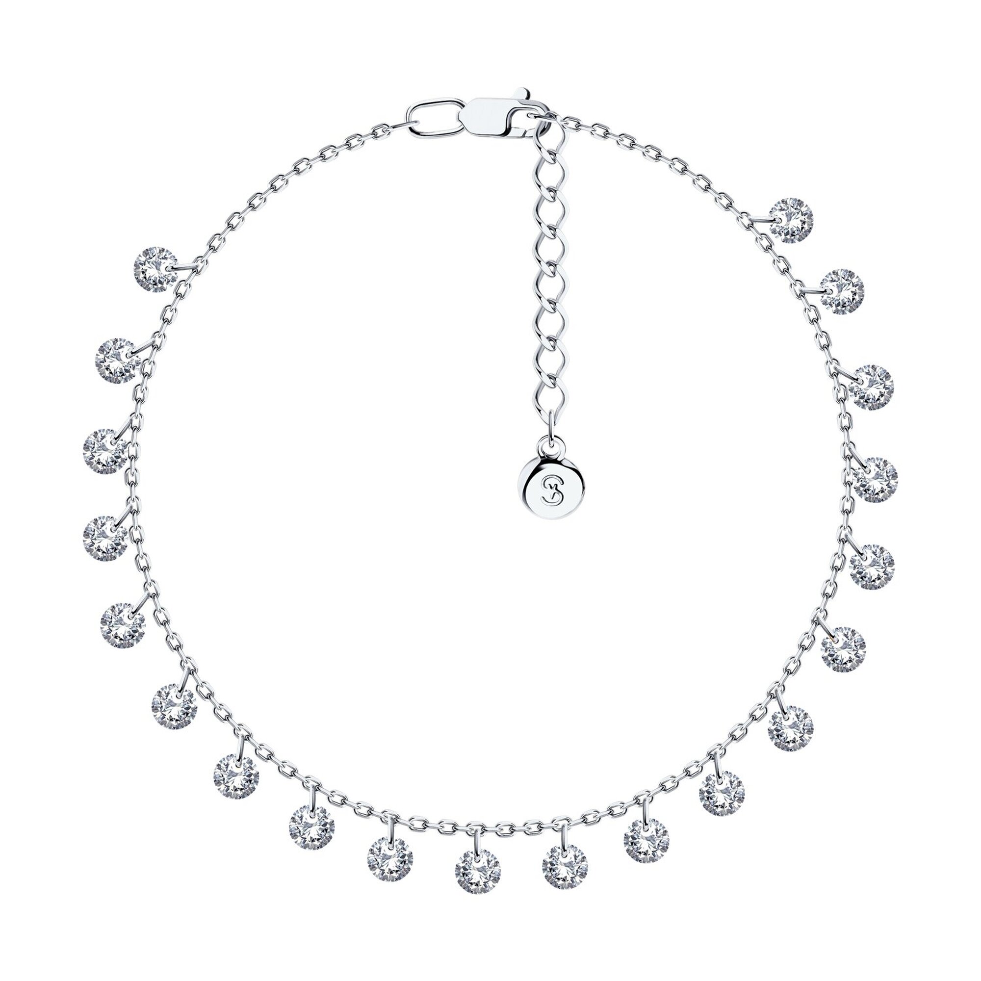 Браслет, серебро, 925 проба, родирование, фианит