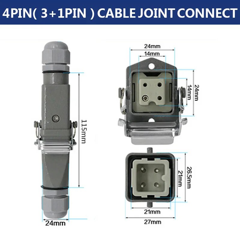 Разъем JUYORON HDC-HA 4/5/6/8-контактный 10/16А 250В 4 Core