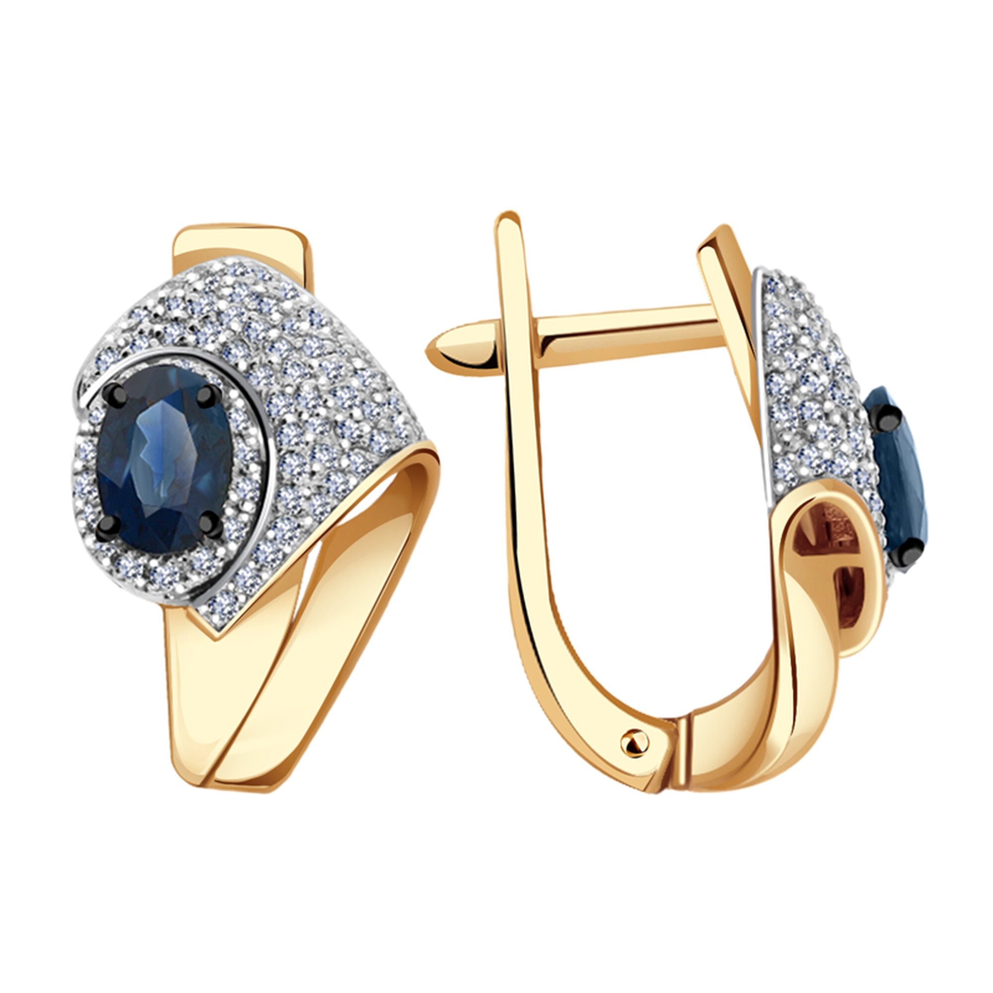Серьги, красное золото, 585 проба, сапфир, бриллиант