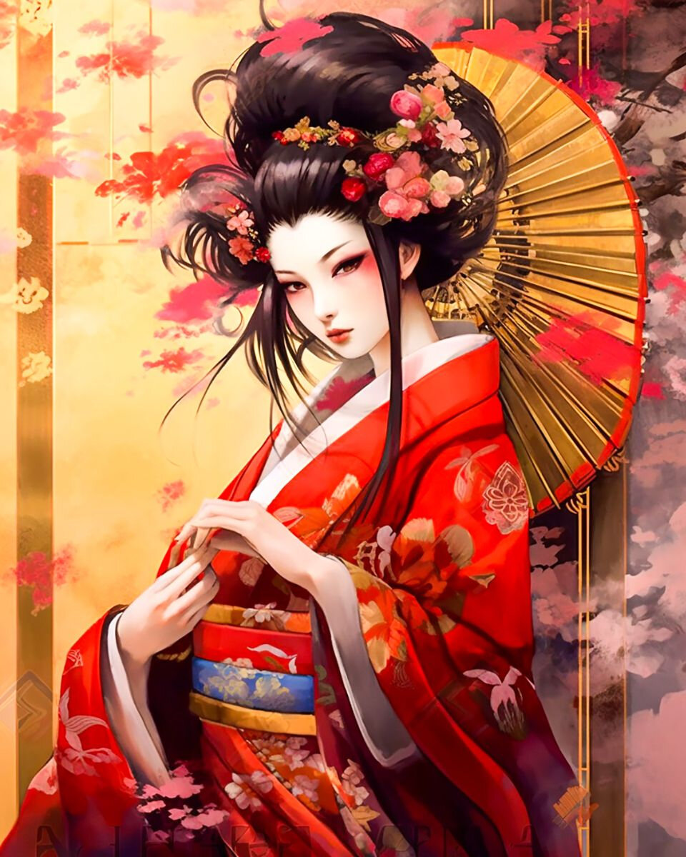 Картина по номерам Япония девушка гейша 40х50