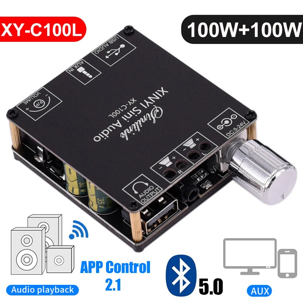 ZK-TB21 2x50W + 100W Мощный аудио стереоусилитель, панель басов, усилитель, AUX, 2,1 каналов, Bluetooth-compatible5.0 сабвуфер, динамик, модуль