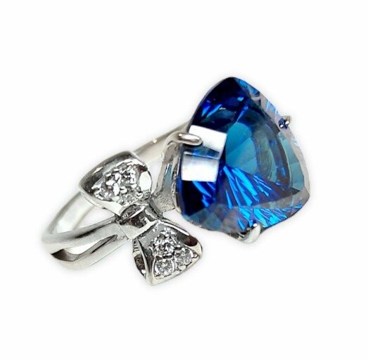 Перстень, серебро, 925 проба, родирование, Лондон топаз, фианит