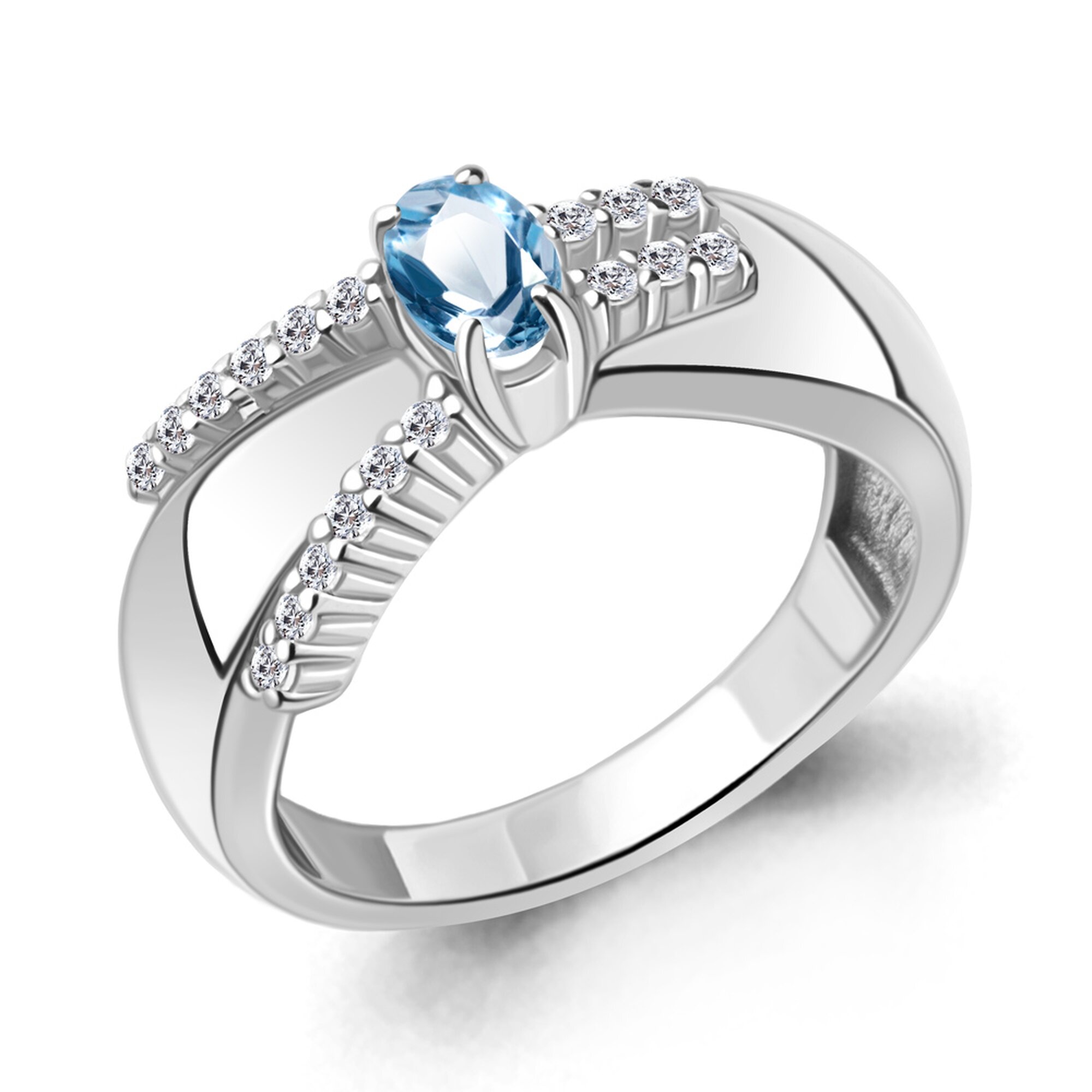 Кольцо, серебро, 925 проба, родирование, фианит, топаз