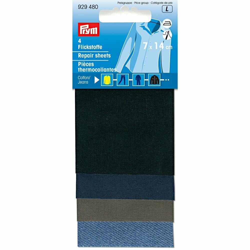 Термозаплатки PRYM "Cotton/Jeans", ассорти цветов, 7х14 см, 4 шт (929480)