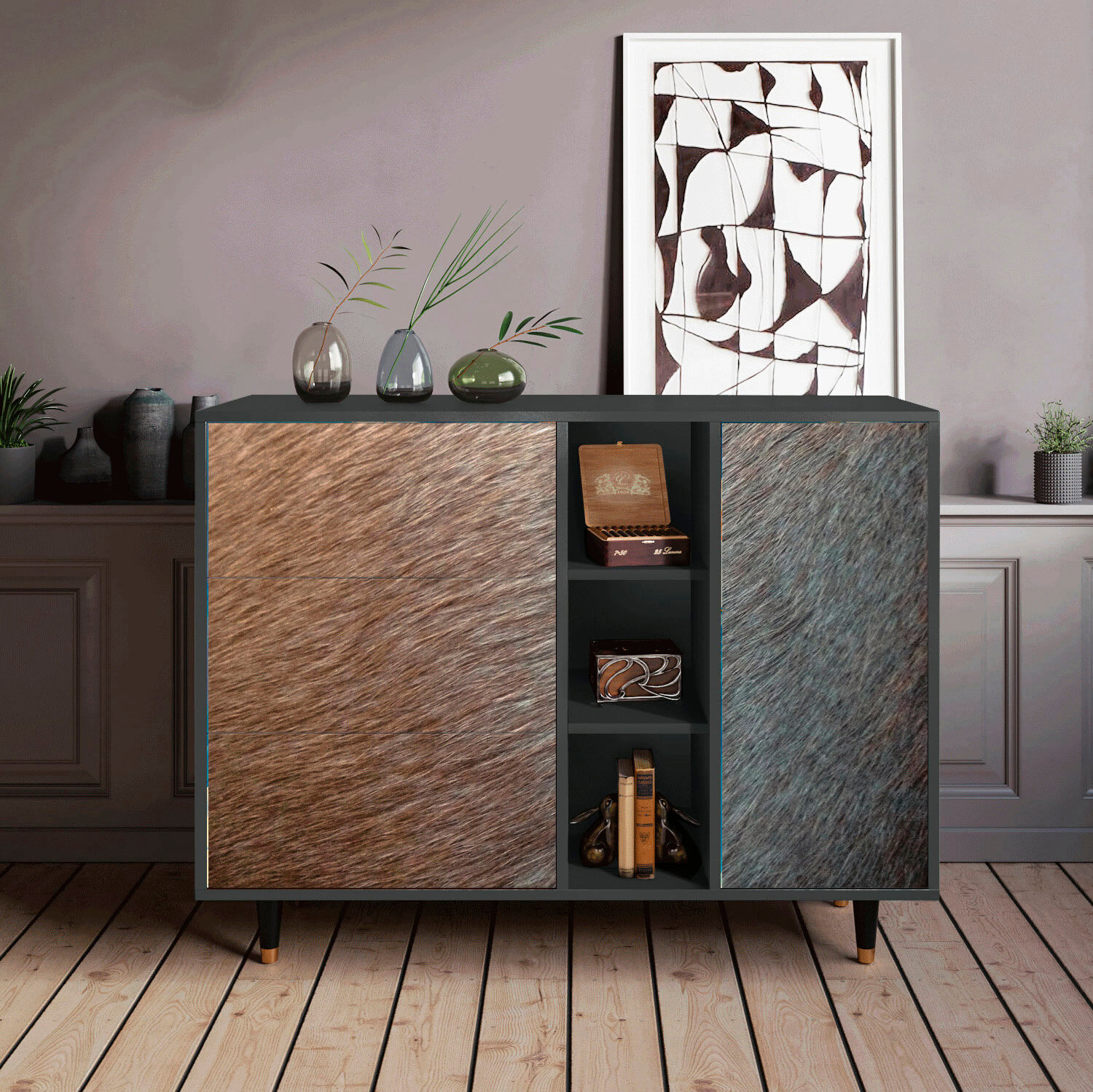 Комод - STORYZ - BS2 Peanut Hair, Разер - 125 x 97 x 48 см , Цвет корпуса - Антрацит