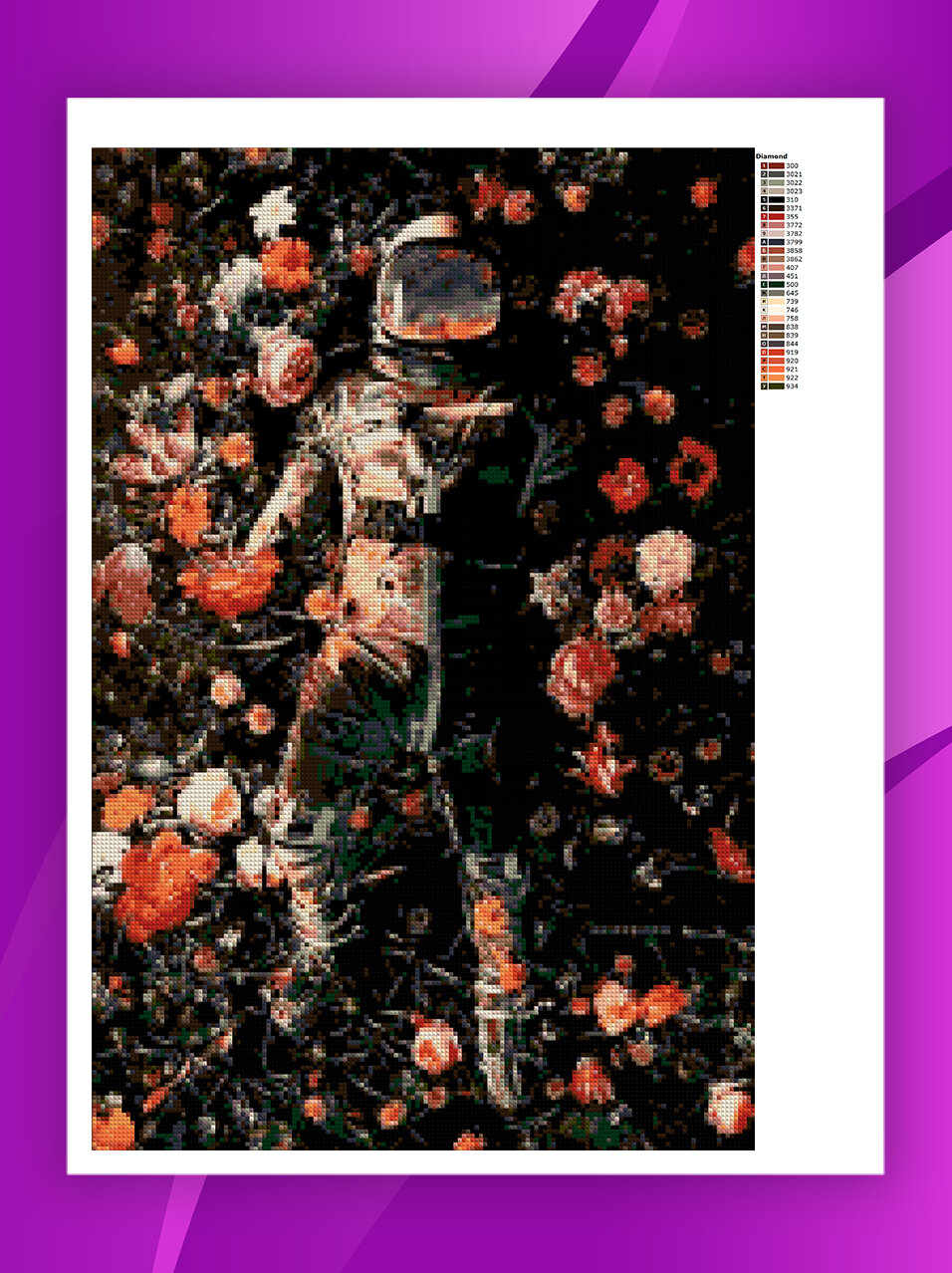 Алмазная мозаика без подрамника - вышивка Космонавт в цветах 40 х 60 см