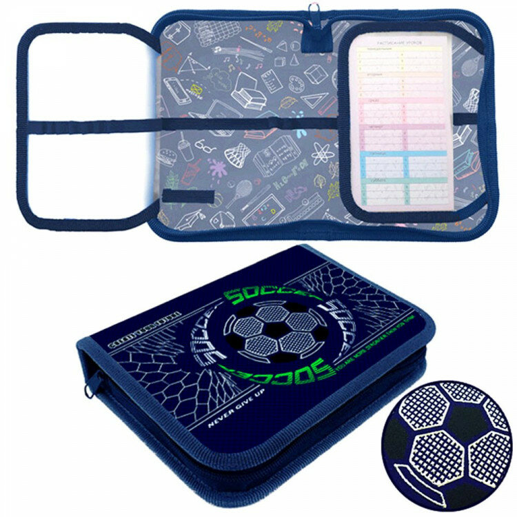 Пенал 1 отделение с 2 откидными планками (Оникс) ПКТ 09-22-19 Сила футбола Maxi 200х140х40мм ткань арт.87782