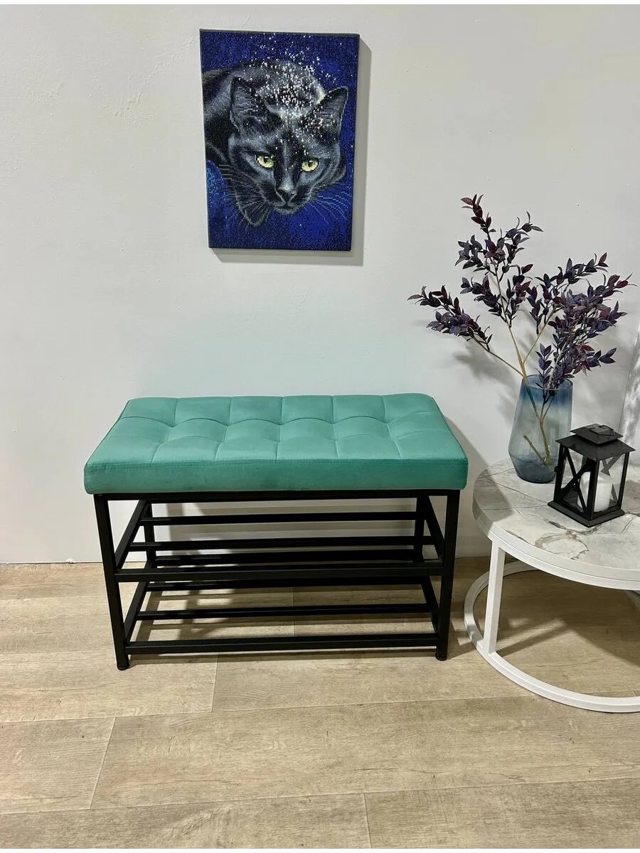 Обувница ЛофтСтайл "Loft Vella 43", с обивкой велюром, чёрного муара, металл, 2 полки