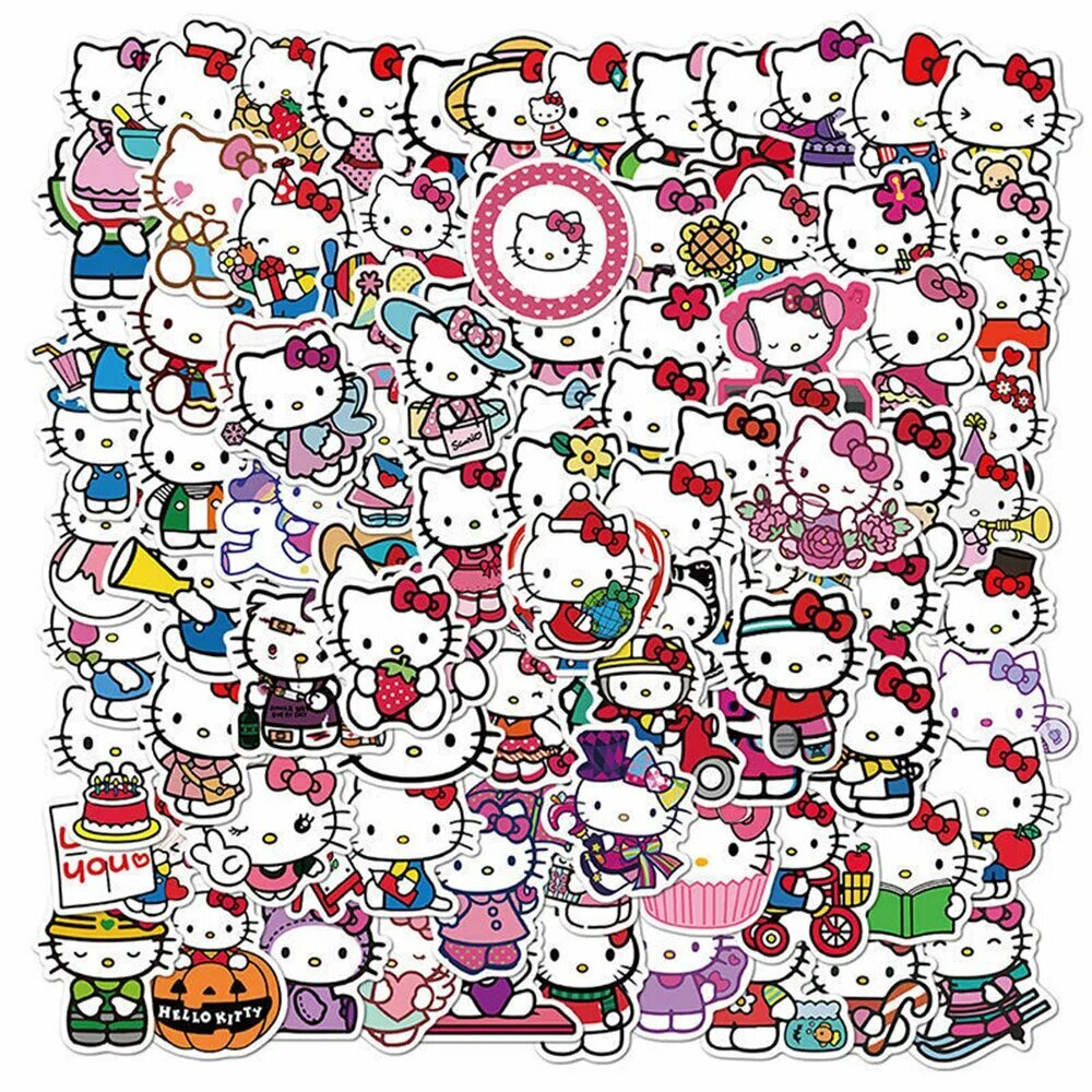 MINISO наклейки My Melody Kuromi Hello Kitty Белый, 100PCS Style4