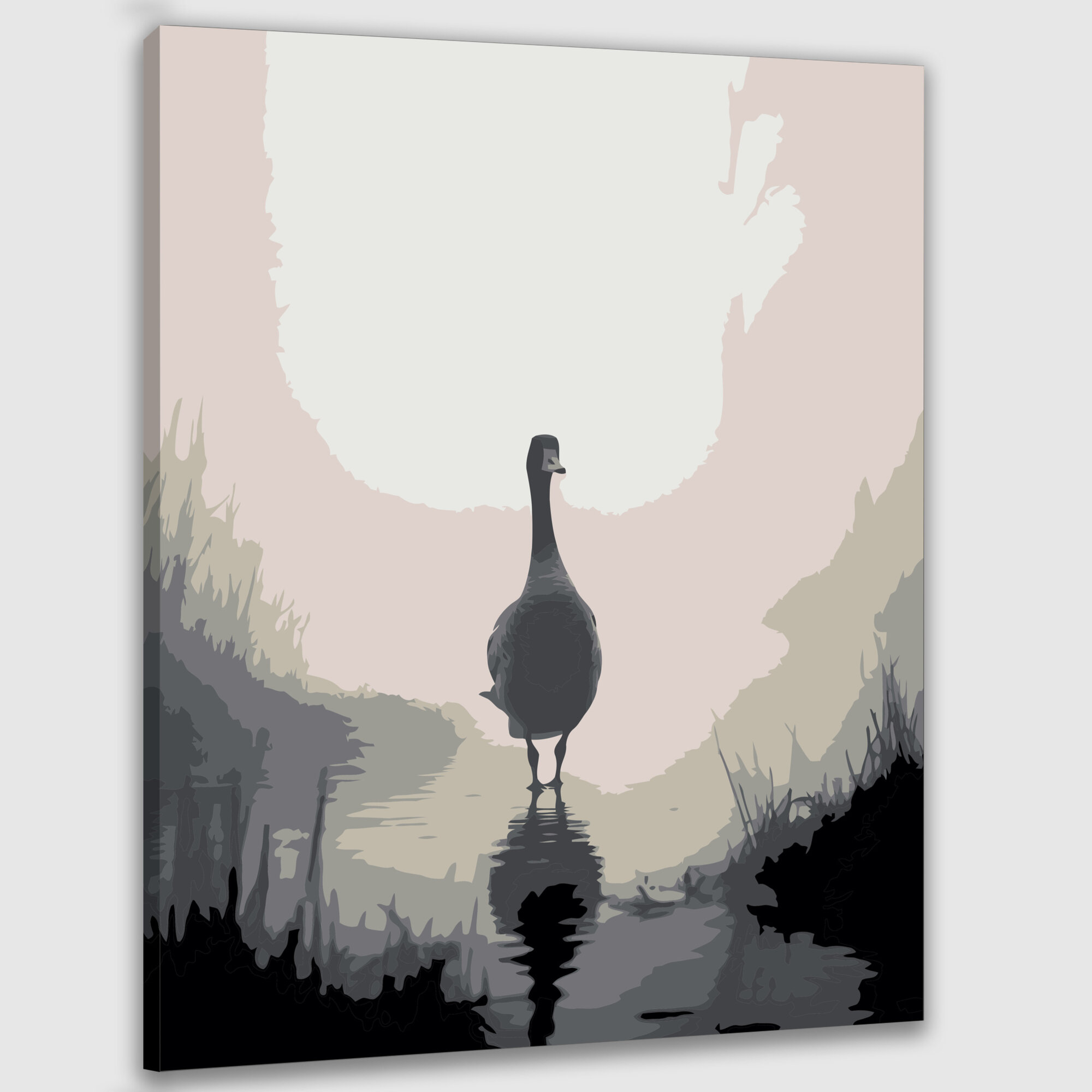 Картина по номерам 40x50 см, гусь, поле, туман, монохромная палитра, силуэт, одиночество, таинственность