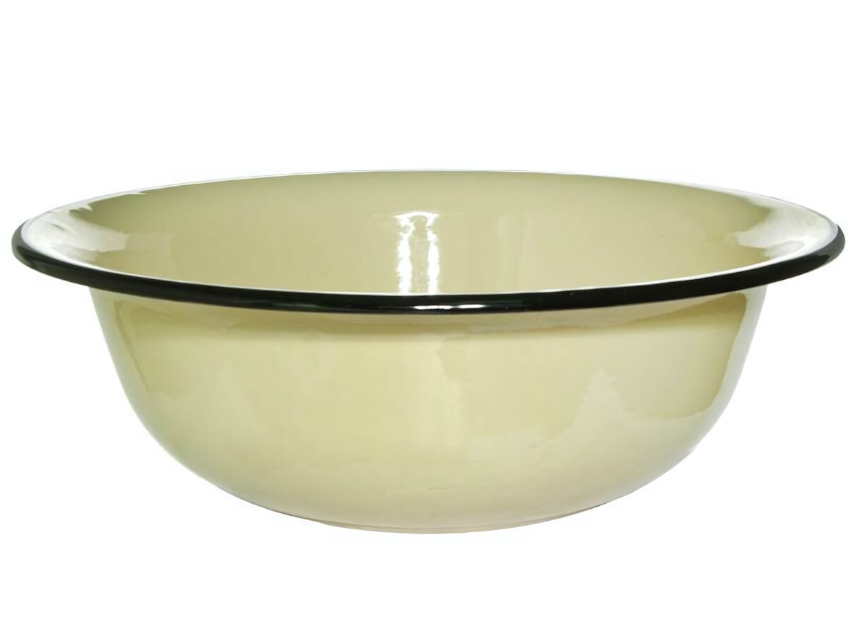 Миска эмалированная 5л, сталь, кремовая с черным ободком, для кухни и сервировки