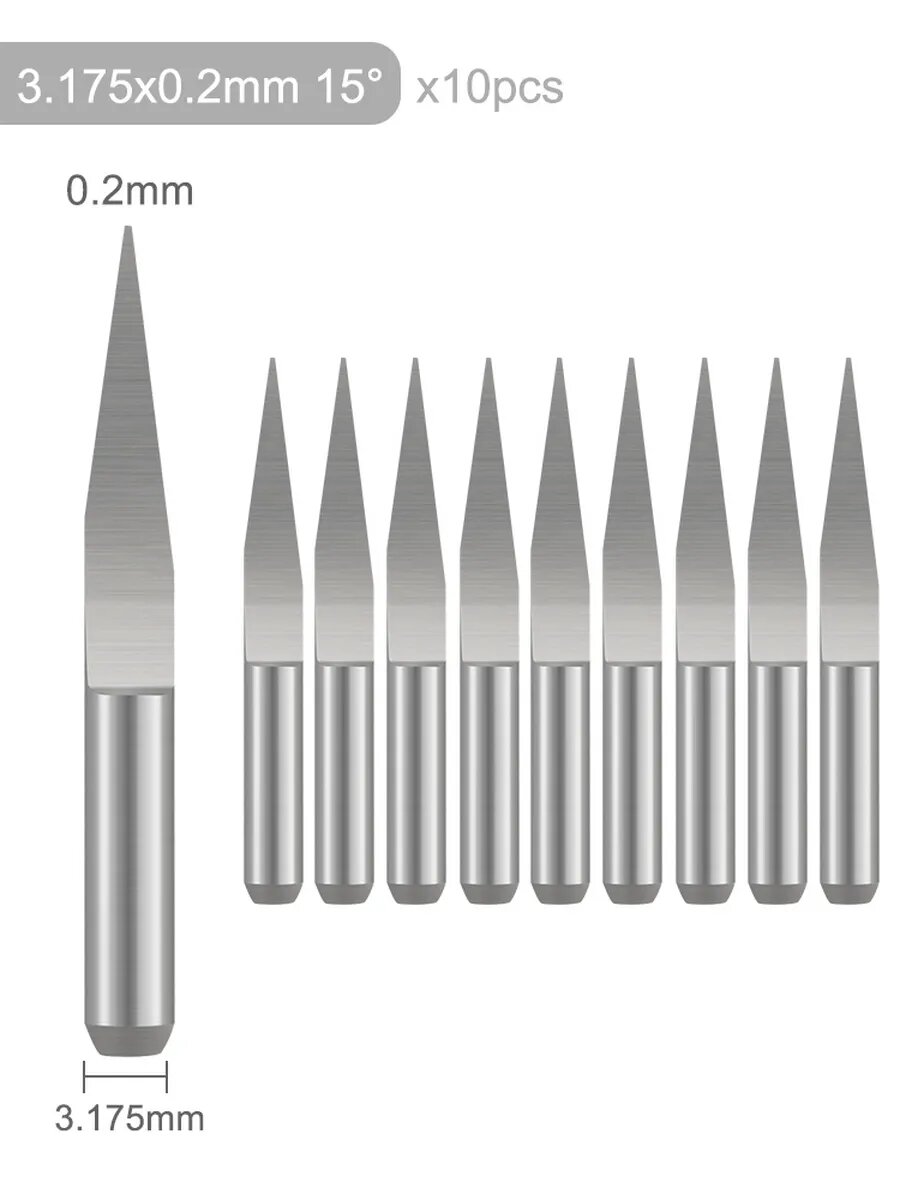 Гравер конический плоский по дереву, 0,2x15 мм,10 шт.