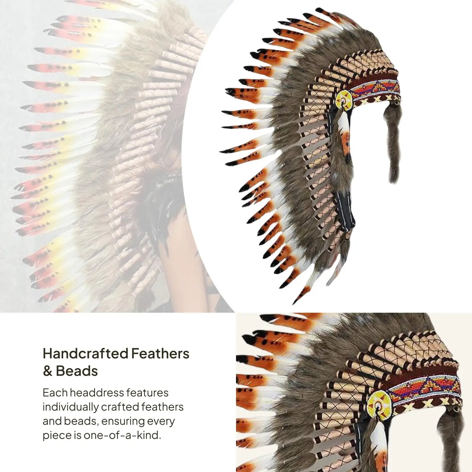 Искусственный перьевой головной убор в стиле индейского вождя