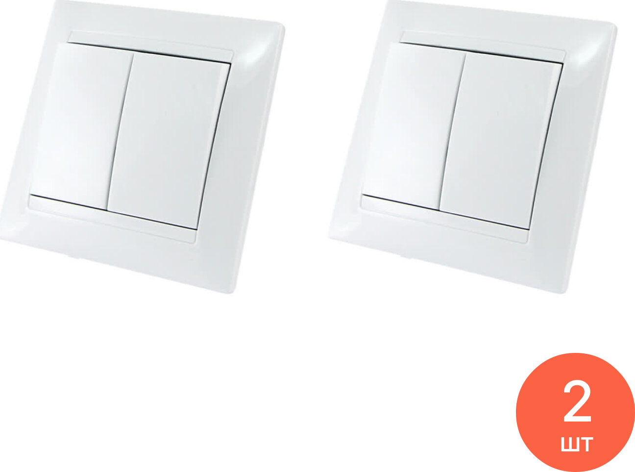 Выключатель TDM Electric / ТДМ Электрик Лама скрытой установки, 10А 250В IP20, белый 83х28х83мм двухклавишный, SQ1815-0002 / переключатель (комплект из 2 шт)