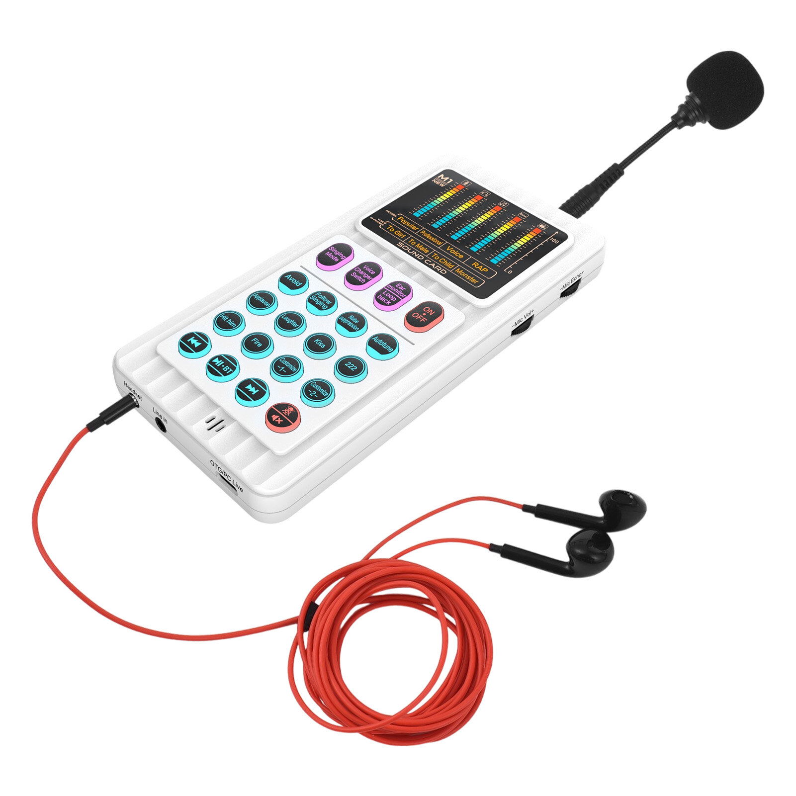 Voice Changer Портативное устройство для изменения голоса с 8 звуковыми эффектами, красочная подсветка, мини-микрофон для прямой трансляции, звуковая машина для телефонов, ноутбуков, компьютерных игр, звуковая карта