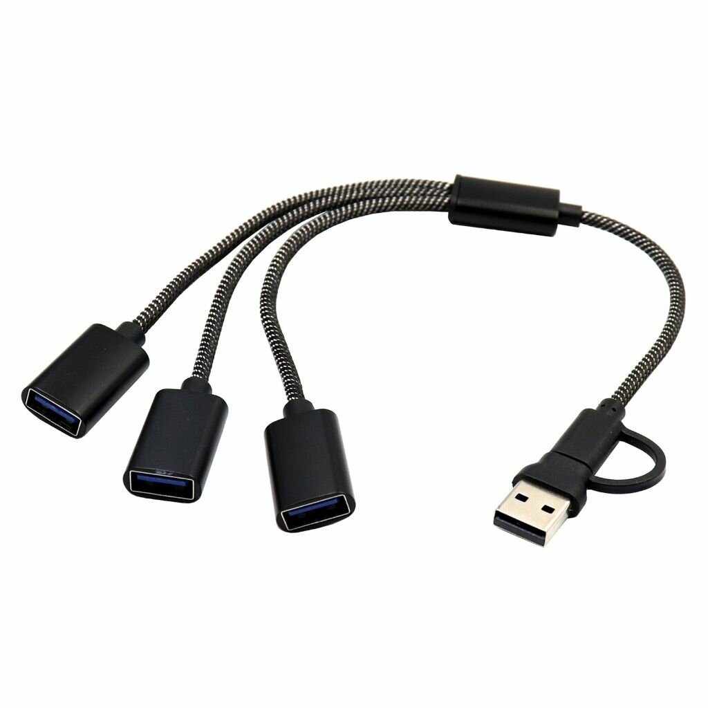USB2.0 разветвитель для зарядки и передачи данных для смартфонов, планшетов, ноутбуков, Три USB-разъема