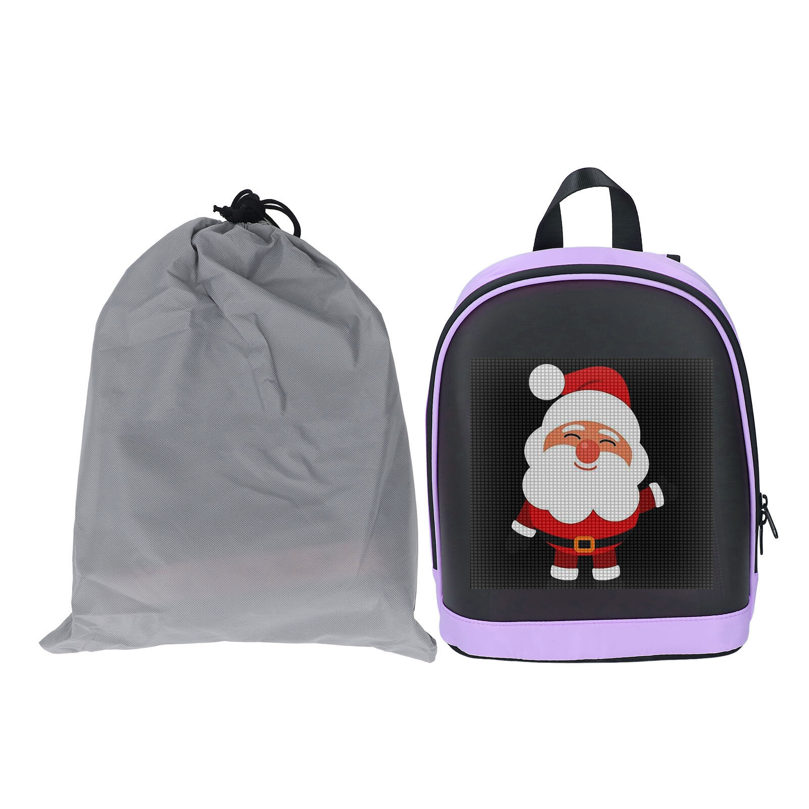 Рюкзак со светодиодной подсветкой, полноцветный программируемый экран 64x64, настраиваемая текстовая анимация, фиолетовая рамка.