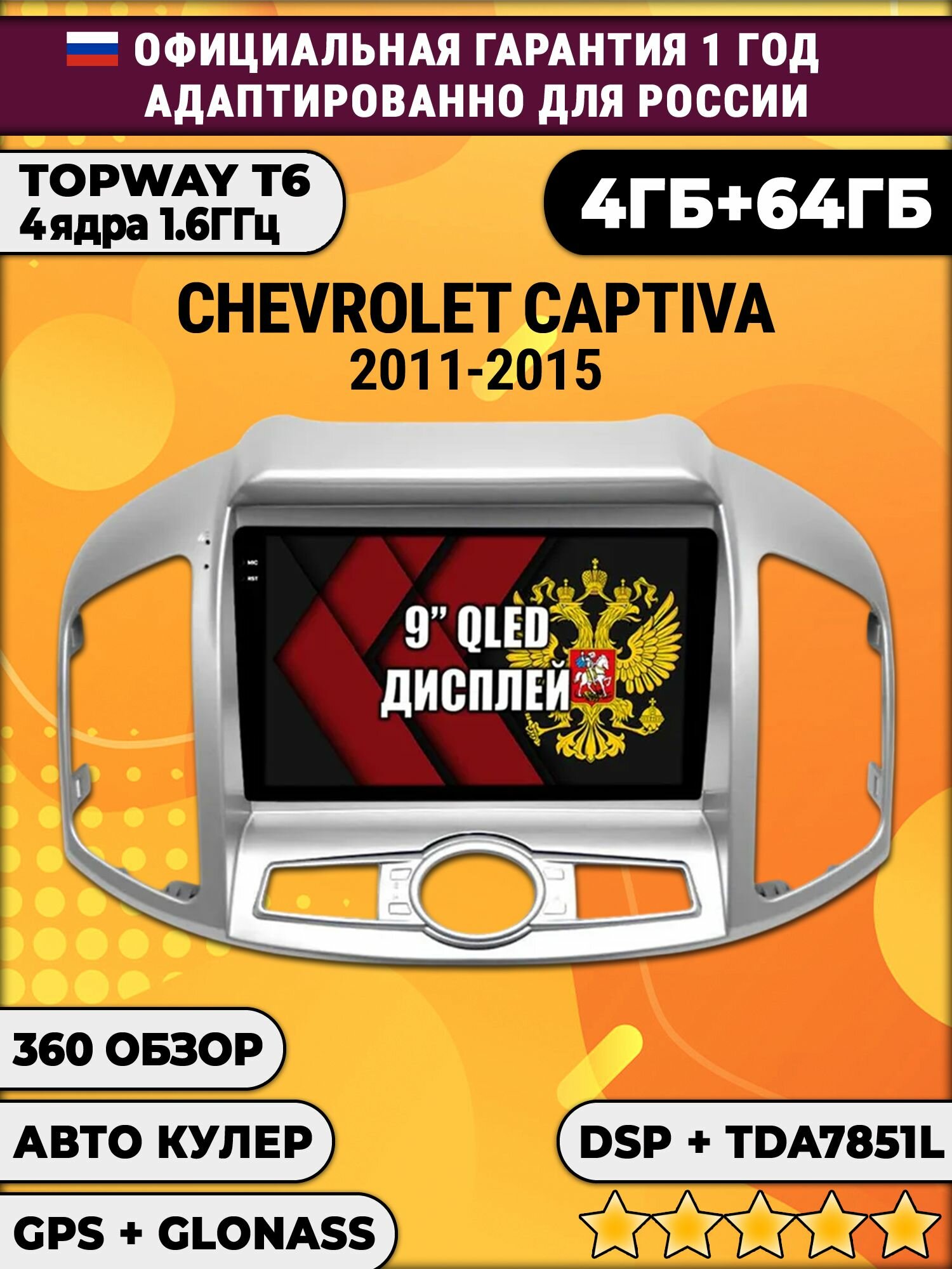 4гб+64гб с DSP для CHEVROLET CAPTIVA (2011-2015), Android магнитола с усилителем звука TDA7851