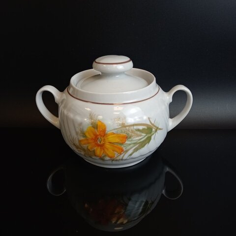 Сахарница фарфоровая цветы роспись, клеймо Минский ФЗ, винтаж СССР 1968-1983 гг