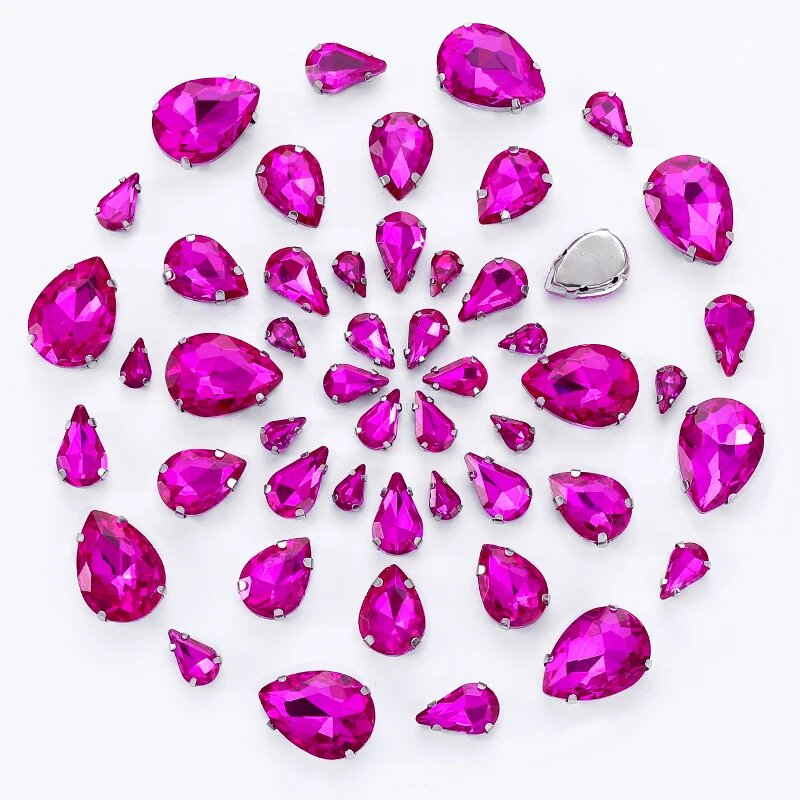 Стразы стеклянные фиолетовые Drop-PinkViolet, смешанный размер