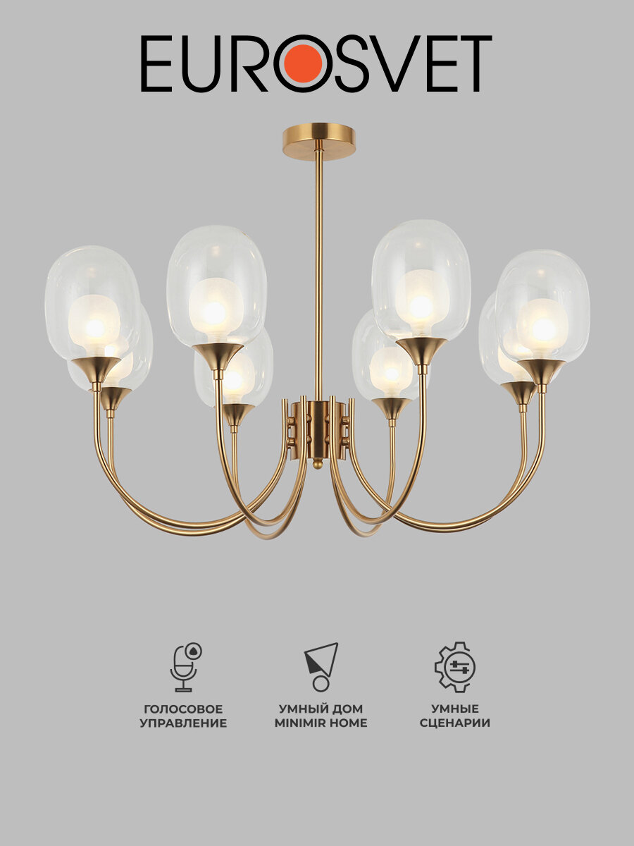 Умная люстра / Потолочный светильник с управлением по WI-FI Eurosvet Spritz 70217/8 Smart, 8*25 Вт, G9, цвет латунь