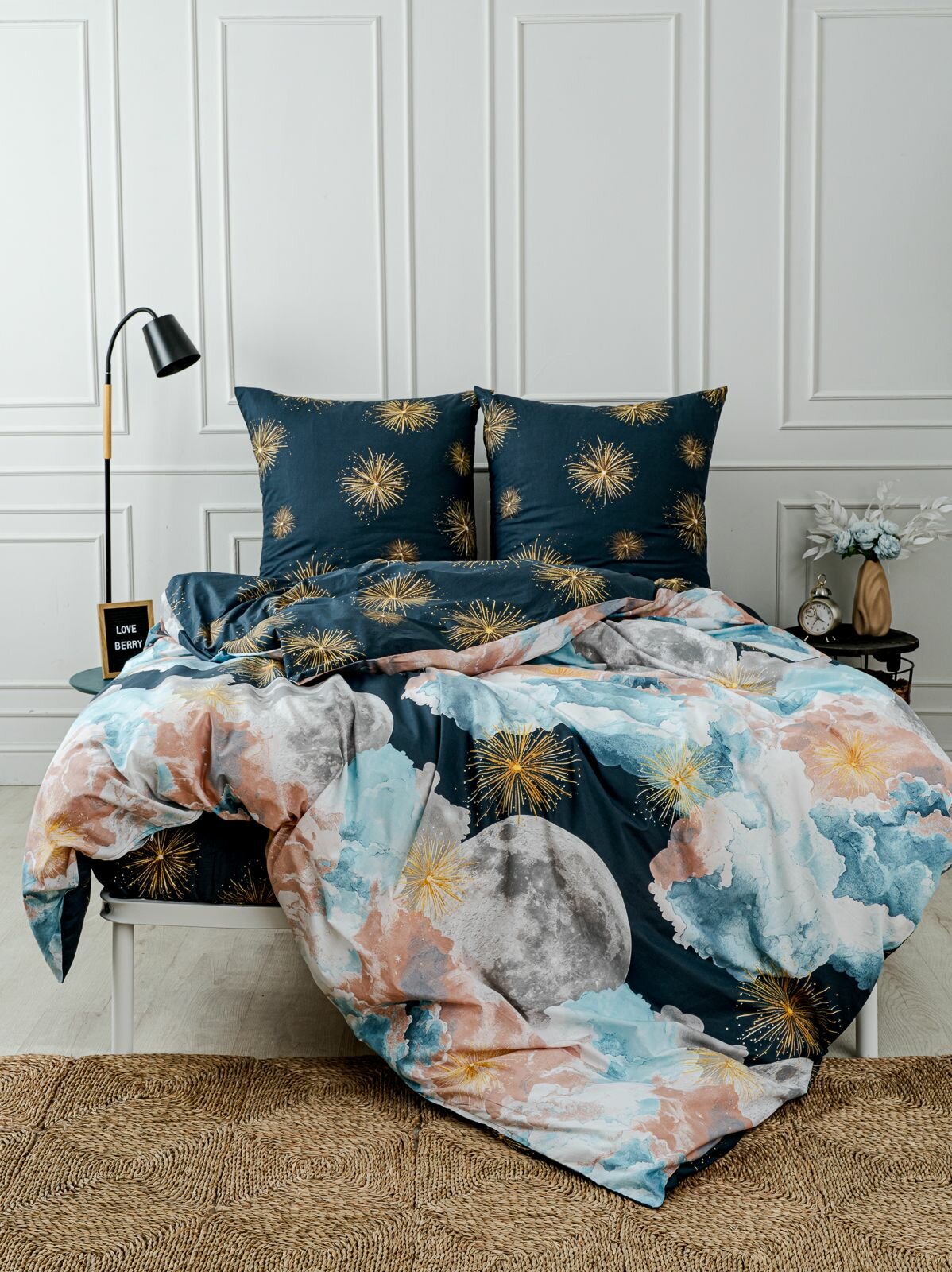 Постельное белье 2 спальное LOVEBERRY, наволочки 70х70 см, простыня на резинке 160х200, пододеяльник на молнии