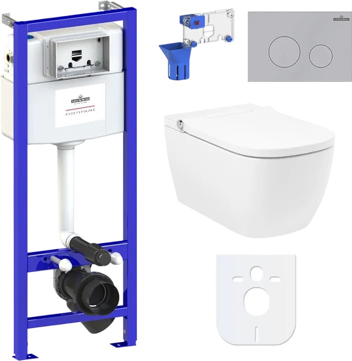 Комплект Lavinia Boho Унитаз подвесной Smart V-Clean 3359101R безободковый, с микролифтом / Инсталляция RelFix 38010010 / Кнопка RelFix матовый хром