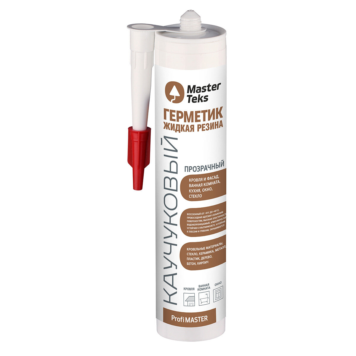 Каучуковый герметик для кровли MasterTeks Profimaster Жидкая резина, 290 мл, прозрачный